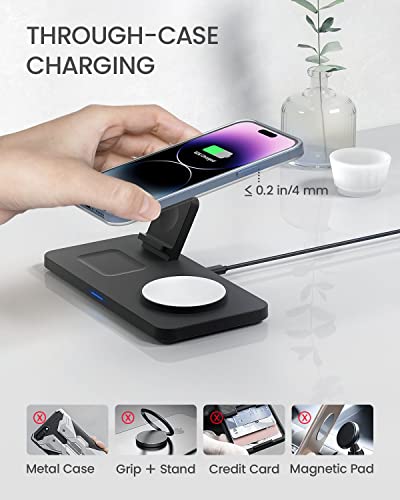 Wireless Charging Pad, GEEKERA 3 in 1 Magnetic Wireless Charger, Mag Safe Charging Station for iPhone 14/13/12 Pro Max/Pro/Mini, Apple Watch Ultra/SE/8/7/6/5/4/3/2, AirPods Pro/3