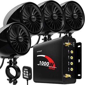 gohawk tj4-q 1000w 4 channel amplifier 4″ full range waterproof bluetooth motorcycle stereo speakers audio system aux usb sd radio for 1-1.5″ handlebar harley touring cruiser atv