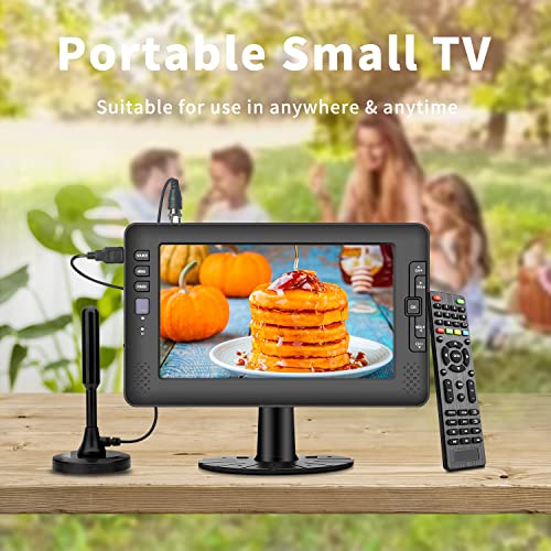 Jexiop 9" IPS Screen Small TV,Portable TV with Digital ATSC Tuner, USB Port, AV Input, Built-in Rechargeable Battery Operated TV, Mini TV for Camping Caravan Kitchen