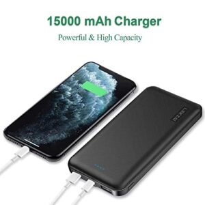 Lekzai 15,000mAh Portable Charger Power Bank with USB C Output, Slim Battery Pack with Three 5V/2.4A Output Fits for iPhone Samsung and More