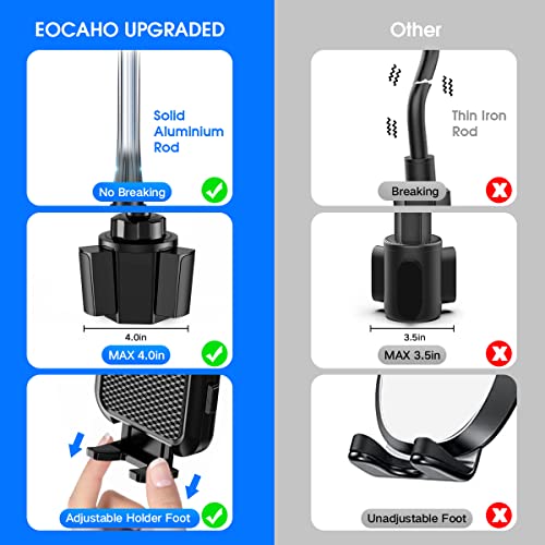 EOCAHO Cup Holder Phone Mount, [No Breaking] Aluminum Gooseneck Cup Phone Holder for Car, 360° Adjustable Phone Mount for Car Truck, Compatible with iPhone Samsung and All Cell Phones