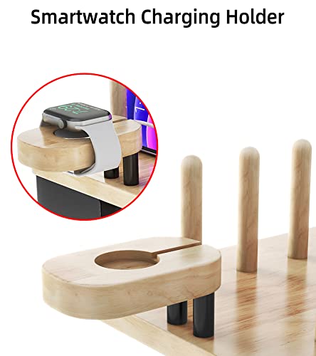 Metal Charging Station for Multiple Devices,New Upgrade Wood Charging Station for Phone Tablet Smart Watch Holder Desk Organizers，Matte Black Dock Device Organizer