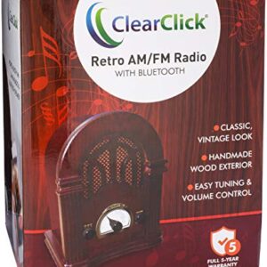 ClearClick Retro AM/FM Radio with Bluetooth - Classic Wooden Vintage Retro Style Speaker