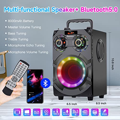 Bluetooth Speakers, 60W Loud Wireless Stereo Speaker with Subwoofer Deep Bass, Bluetooth 5.0, FM Radio, Colorful Lights, 8000mAh Battery, Portable Outdoor Big Speaker for Home Party Garden Gifts