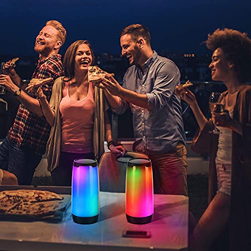 Bluetooth Speaker with Lights BUGANI Color Changing Portable Wireless Speaker 6 Color LED Lighting Themes, IPX5 Waterproof Bluetooth Speaker 20W Stereo Sound, 24 Hours Battery, TWS Pairing Mic TF Card