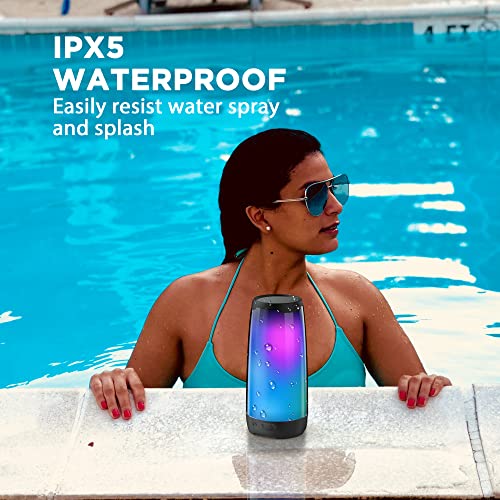 Bluetooth Speaker with Lights BUGANI Color Changing Portable Wireless Speaker 6 Color LED Lighting Themes, IPX5 Waterproof Bluetooth Speaker 20W Stereo Sound, 24 Hours Battery, TWS Pairing Mic TF Card