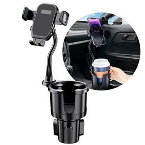 cup holder phone mount, fonken 2 in 1 cup car phone holder for car [stable & adjustable] goosenecks car cup holder expander with cell phone holder 360° rotation phone cup holder for car fit all phones