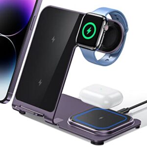 Intoval Charging Station for Apple iPhone/Watch/Airpods, 3 in 1 Wireless Charger for iPhone 14/13/12/11/XS/XR/XS/X/8, iWatch 8/Ultra/7/6/SE/5/4/3/2, Airpods Pro2/Pro1/3/2/1 (Y9,Purple)