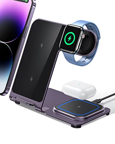 Intoval Charging Station for Apple iPhone/Watch/Airpods, 3 in 1 Wireless Charger for iPhone 14/13/12/11/XS/XR/XS/X/8, iWatch 8/Ultra/7/6/SE/5/4/3/2, Airpods Pro2/Pro1/3/2/1 (Y9,Purple)