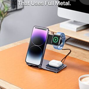 Intoval Charging Station for Apple iPhone/Watch/Airpods, 3 in 1 Wireless Charger for iPhone 14/13/12/11/XS/XR/XS/X/8, iWatch 8/Ultra/7/6/SE/5/4/3/2, Airpods Pro2/Pro1/3/2/1 (Y9,Purple)