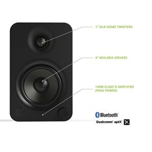 Kanto YU4 Powered Speakers with Bluetooth and Built-in Phono Preamp | Auto Standby and Startup | Remote Included | 140W Peak Power | Matte Black | Pair