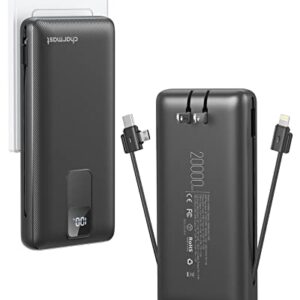 Charmast Portable Charger with Built-in Cables and AC Wall Plug 20000mAh, 20W PD 18W QC 3.0 Fast Charging Power Bank Battery Pack Compatible with iPhone 14/13, Samsung Galaxy, iPad, and More