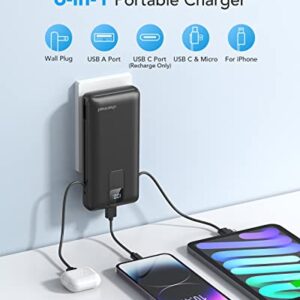 Charmast Portable Charger with Built-in Cables and AC Wall Plug 20000mAh, 20W PD 18W QC 3.0 Fast Charging Power Bank Battery Pack Compatible with iPhone 14/13, Samsung Galaxy, iPad, and More