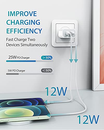 iPhone Charger, 25W USB C Charger Dual Ports USB Type C Fast Charger with 3FT 20W USB C to Lightning Cable MFi Certified Type C PD Charger for iPhone 14/13/12/12 Pro/12 Pro Max/11/11 Pro/XS Max/XR/X/8