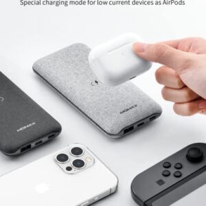 MOMAX Wireless Portable Charger, 10000mAh MFi Power Bank Lightning Input 20W PD QC 3.0 USB C External Battery Pack 2 Input & 3 Output Phone Charger for iPhone, Airpods, Samsung, Android (Dark Grey)