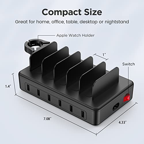 Charging Station for Multiple Devices, HSicily 50W 6 Ports Charging Dock with 6 Mixed Cables Charger Station Compatible with Cellphone, Tablet, Kindle, Apple Watch and Other Electronics