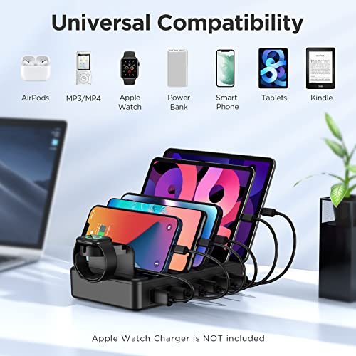 Charging Station for Multiple Devices, HSicily 50W 6 Ports Charging Dock with 6 Mixed Cables Charger Station Compatible with Cellphone, Tablet, Kindle, Apple Watch and Other Electronics