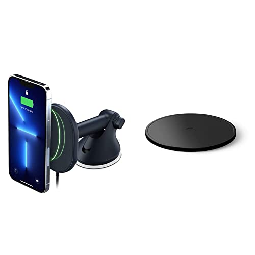 iOttie Velox Magnetic Wireless Charging Dash & Windshield Car Mount. Compatible with MagSafe iPhones & Adhesive Dashboard Pad for Car Mounts Dashboard Pad