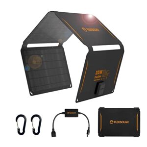 flexsolar 30w portable solar panel,etfe foldable solar panel charger with qc3.0 (18w), dc port,ip67 waterproof monocrystalline outdoor solar panel for camping samsung galaxy cell phone 12/11/xs