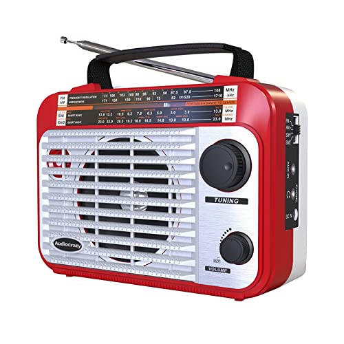 AM/FM/SW1-2 Radio Shortwave Transistor Radio AC or Battery Operated with Best Reception Big Speaker and Precise Tuning Knob with AUX in & 3.5mm Earphone Jack