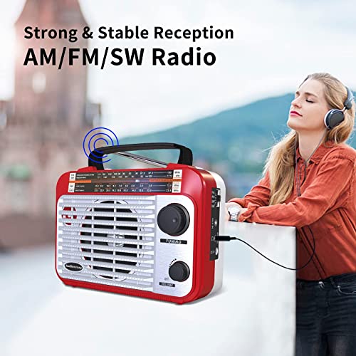 AM/FM/SW1-2 Radio Shortwave Transistor Radio AC or Battery Operated with Best Reception Big Speaker and Precise Tuning Knob with AUX in & 3.5mm Earphone Jack