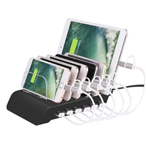 usb charging station dock – 7-port – fast charge docking station for multiple devices – multi device charger organizer – compatible with apple ipad iphone and android cell phone and tablet