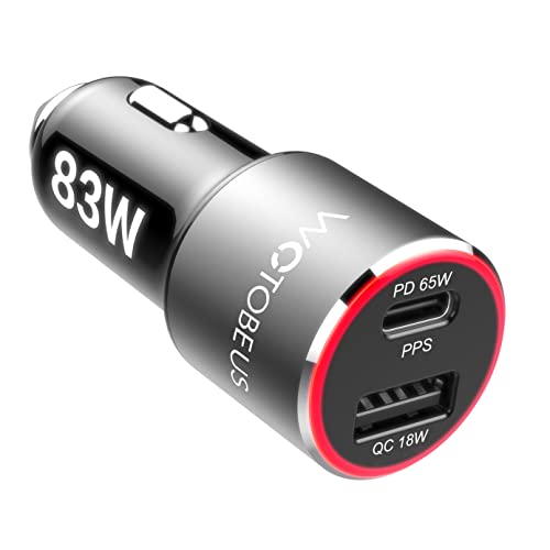 WOTOBEUS 83W USB C Car Charger Adapter, PD 65W PPS 45W+USB-A 18W Super Fast Charging Type-C Cigarette Lighter for iPhone 14 13 Pro Plus Max Samsung Galaxy S23/22/21 Ultra iPad MacBook Laptop Pixel