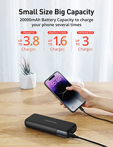 evatronic Laptop Power Bank, 20000mAh 60W PD 3.0 Portable Charger, USB C Fast Charging External Battery Pack for MacBook, Dell, iPad Pro, iPhone 14 Pro Max, Galaxy, Switch, Steam Deck and More