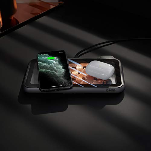 ZENS Liberty 16 Coil Dual Wireless Charging Pad with Glass Surface - 2x15W Output - Supports Apple and Samsung Fast Charge - Works with All Phones with Wireless Charging