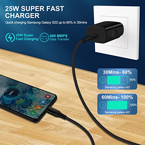 25W Super Fast Charging Block for Samsung Galaxy A14 A13 5G S23 S23+ S23 Ultra A23 A03s A04s A53 A33 A32 S22 S21 FE S20,Z Fold 4 3,Z Flip 4 3,iPad,USB C Wall Charger Block Type C Charger C to C Cable