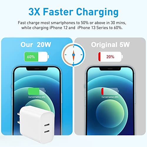 iPhone 14 13 12 Fast Charger[MFi Certified],USB C Charger,2 Pack 20W Dual USB C Wall Charger Block with 10 FT Long Type C to Lightning Fast Charging Cable for iPhone 14 13 12 11 Pro Max XS XR X 8,iPad