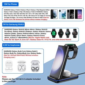 Wireless Charging Station for Samsung, 3 in 1 Wireless Charger Stand for Samsung Galaxy S23/22/21/20/10/Note 20/10, Samsung Watch Charger for Galaxy Watch 5/4/3/Active 2/1/LTE, Buds/Pro/+/Live