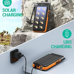 BLAVOR Solar Power Bank with FM Radio,Portable Wireless Charger 20000mAh External Battery Pack 15W QC 3.0 Fast Charging,Bright Flashlight, Compatible with Smartphones and All USB Devices (Orange)