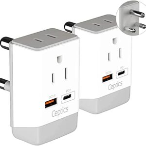 Ceptics South Africa Travel 2 Pack Plug Adapter QC 3.0 & PD, Safe Dual USB & USB-C - 2 USA Socket Compact & Powerful - Use in S. Africa Botswana - Type M AP-10L - Fast Charging