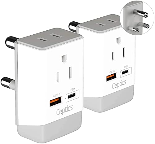 Ceptics South Africa Travel 2 Pack Plug Adapter QC 3.0 & PD, Safe Dual USB & USB-C - 2 USA Socket Compact & Powerful - Use in S. Africa Botswana - Type M AP-10L - Fast Charging