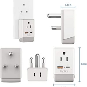 Ceptics South Africa Travel 2 Pack Plug Adapter QC 3.0 & PD, Safe Dual USB & USB-C - 2 USA Socket Compact & Powerful - Use in S. Africa Botswana - Type M AP-10L - Fast Charging