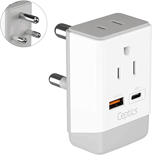 Ceptics South Africa Travel 2 Pack Plug Adapter QC 3.0 & PD, Safe Dual USB & USB-C - 2 USA Socket Compact & Powerful - Use in S. Africa Botswana - Type M AP-10L - Fast Charging