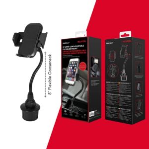 Macally Car Cup Holder Phone Mount - 8” Long Flexible Gooseneck Cell Phone Holder Car Cup Holder with 360° Adjustable Holder - Universal Cup Phone Holder Fits with/without Case up to 4.1” Wide