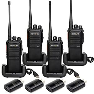 retevis rb75 waterproof 2 way radios walkie talkies long range (ip67), 5 watts 4500mah battery two way radios, durability, usb charging, for construction site manufacturing education(4 pack)