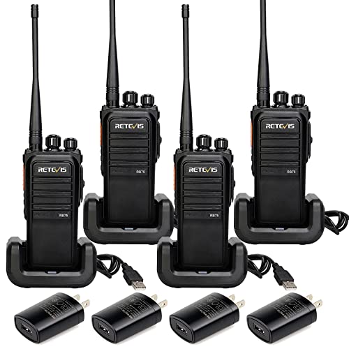 Retevis RB75 Waterproof 2 Way Radios Walkie Talkies Long Range (IP67), 5 Watts 4500mAh Battery Two Way Radios, Durability, USB Charging, for Construction Site Manufacturing Education(4 Pack)