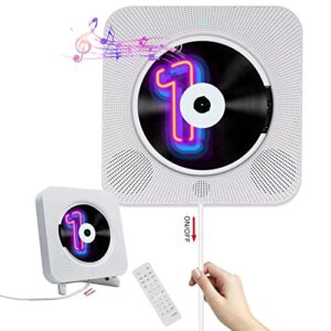 wall mountable cd player – homlab bluetooth desktop cd player with speakers, dust cover, fm radio, anti-skip protection, portable music player home audio boombox with lcd display, remote, aux input