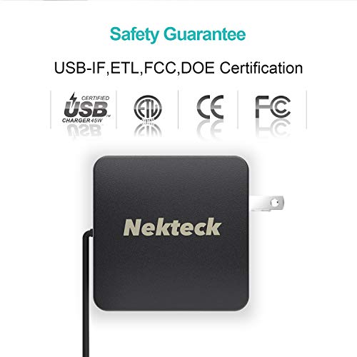 Nekteck 45W USB C Wall Charger with Power Delivery, Laptop Fast Charging Adapter Built-in 6ft Type C Cable Compatible with MacBook, Dell XPS, Surface Go, Pixel, Galaxy(NOT Ideal for Note10/S10/10+PPS