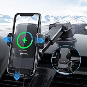 wireless car charger mount, sonru 15w wireless fast charging car phone holder mount, power-off delay, auto open & clamping, dashboard air vent clip windshield car mount, compatible for iphone samsung