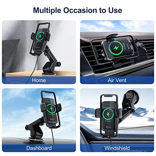 Wireless Car Charger Mount, SONRU 15W Wireless Fast Charging Car Phone Holder Mount, Power-Off Delay, Auto Open & Clamping, Dashboard Air Vent Clip Windshield Car Mount, Compatible for iPhone Samsung