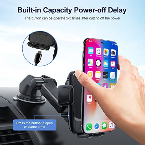 Wireless Car Charger Mount, SONRU 15W Wireless Fast Charging Car Phone Holder Mount, Power-Off Delay, Auto Open & Clamping, Dashboard Air Vent Clip Windshield Car Mount, Compatible for iPhone Samsung