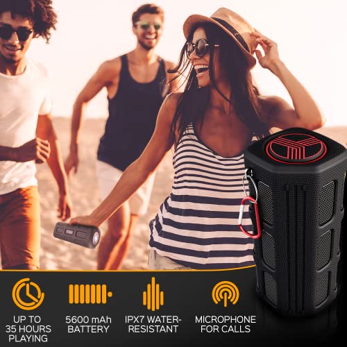 TREBLAB FX100 - Portable Bluetooth Speaker, 20W Rugged Outdoor Speaker, 35H Battery, IPX7 Waterproof Speaker with Metal and Rubber Body, Wireless Speaker w/Powerbank for Work, Travel, Bike, Beach