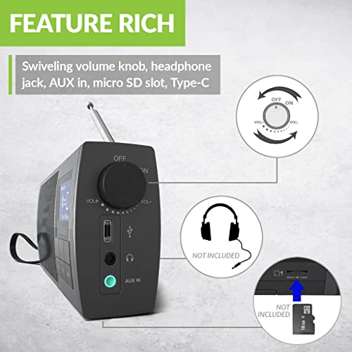 Avantree Soundbyte 860s Portable FM Radio with Bluetooth & SD Card MP3 Player 3-in-1, 6W Wireless Speaker, 8H Rechargeable & Replaceable Battery, Auto Channel Scan & Preset (No AM)