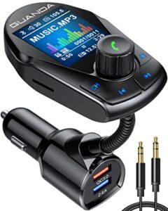 bluetooth fm transmitter (upgraded version) in-car wireless radio adapter kit w 1.8″ color display hands-free call qc3.0 and smart 2.4a dual usb ports, aux input/output, tf card mp3 player