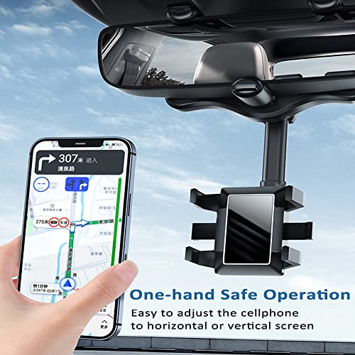 Liangxiang Car Rearview Mirror Phone Holder, 360 Degree Rotatable and Retractable Car Phone Holder for All Car Rearview Mirror Phone Mount Clips Mobile Phone Stands Universal Smartphone Cradle