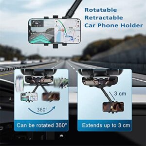 Liangxiang Car Rearview Mirror Phone Holder, 360 Degree Rotatable and Retractable Car Phone Holder for All Car Rearview Mirror Phone Mount Clips Mobile Phone Stands Universal Smartphone Cradle